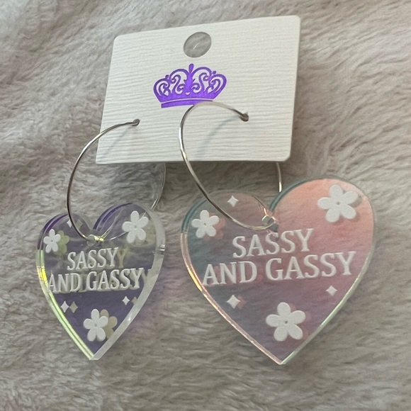 Jewelry | Mirrored Sassy And Gassy Heart Hoop Earrings | Poshmark